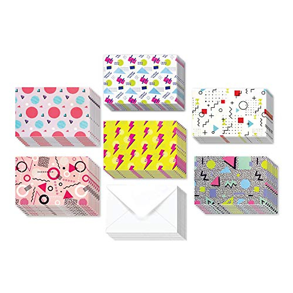 36 Pack All Occasion Assorted Blank Greeting Cards - 80's Retro Rainbow Designs - Blank Greeting Cards with Envelopes Included 4 x 6 Inches Thank You Cards, Birthday Cards, Graduations,Congratulations