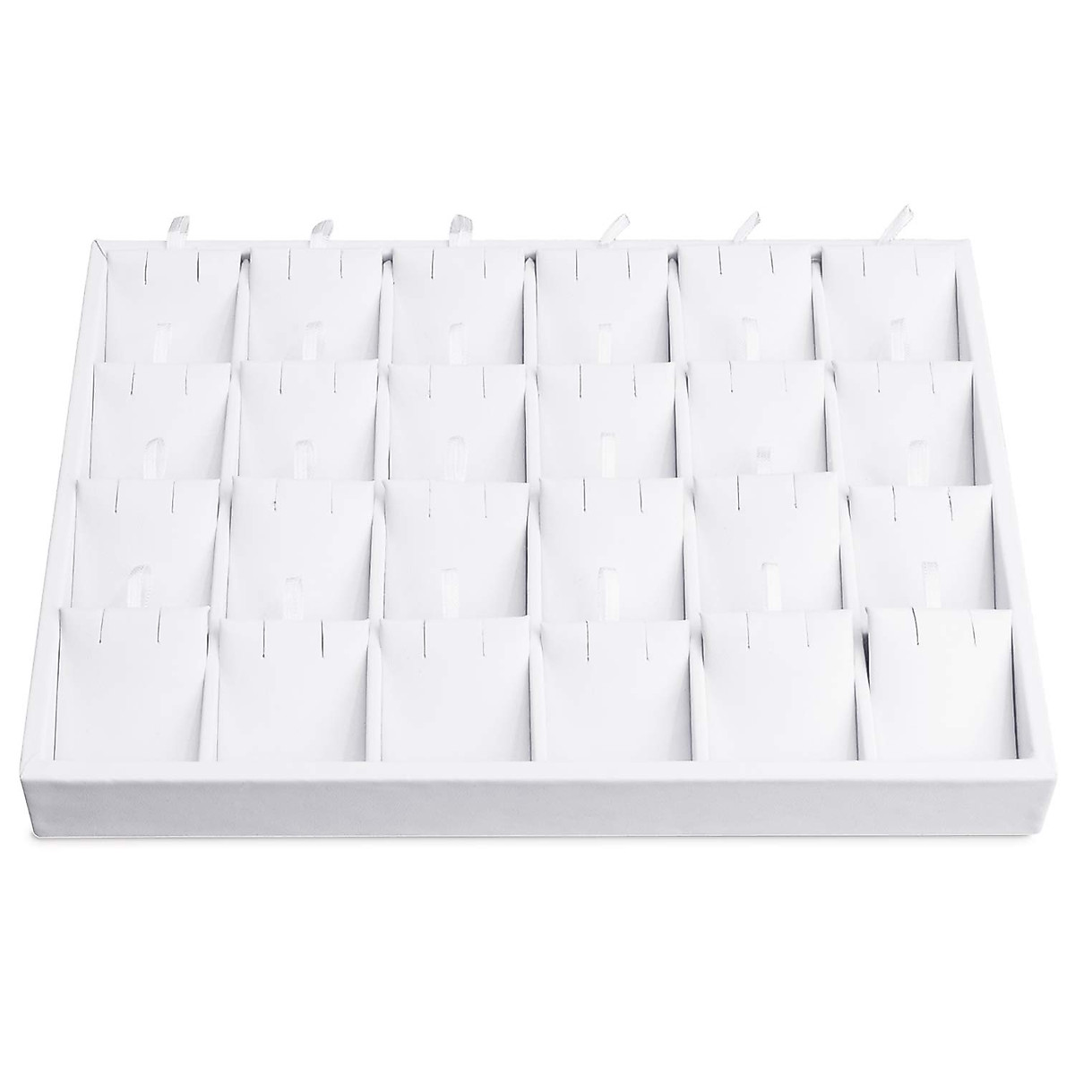MOOCA Premium White Leatherette Horizontal Earring Cards Display Tray with 24 Earring Cards, Showcase Display for Jewelry & Pendant Collection, 10 1/4 W x 7 1/2 D x 1 H in