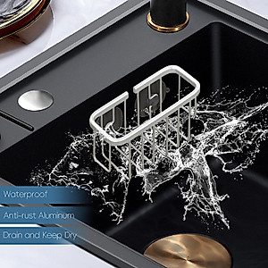 ONTOTY Sponge Holder for Kitchen Sink,Sponge Holder,Aluminum Sponge Holder for Kitchen Sink Suction,Sink Caddy,Kitchen Sink Organizer with Suction Cups & Adhesives Hooks for Kitchen,Bathroom(Silvery)