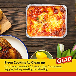 Glad Disposable Aluminum All Purpose Pans in Red, White & Blue Stars, 3ct with Lids - Printed Colorful Foil Steam Pans - 12.5” x 10.2” x 2.16” Aluminum Pan - Disposable Steamware