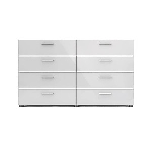 Levan Home Contemporary 8 Drawer Double Bedroom Dresser in White with Modern Silver Color Bar Handles