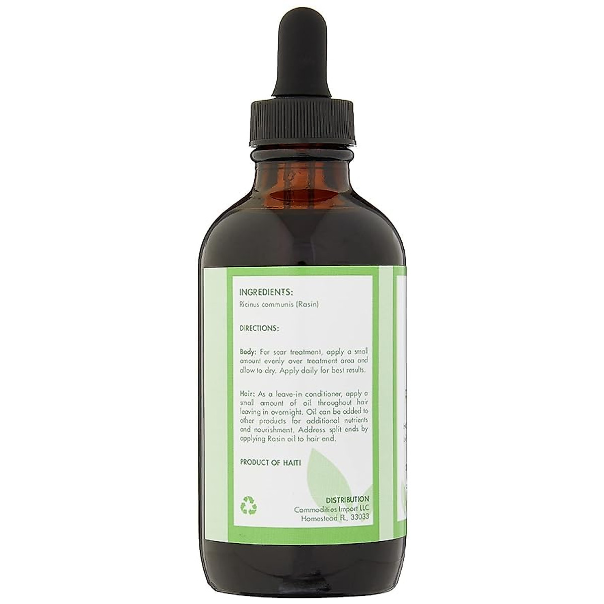 Rasin Castor Oil Organically Brilliant Haitian Black Castor Oil. (Original, 4 Fl Oz)