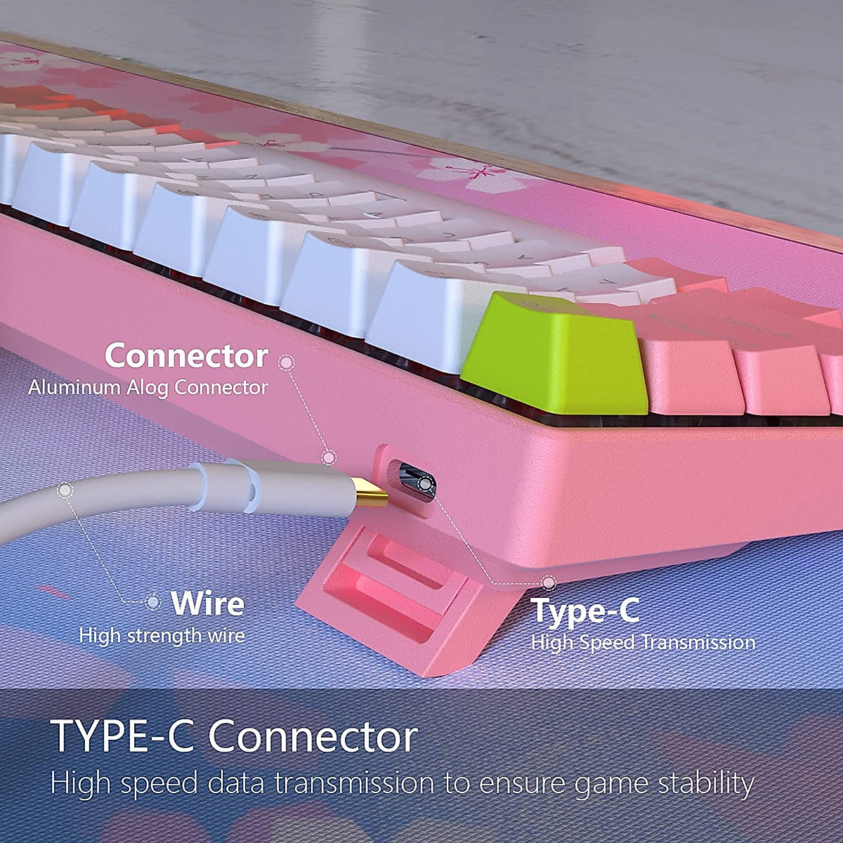 BOYI 61 Mini Keyboard,Boyi 60% Szie RGB Mechanical Keyboard PBT Keycap Cherry MX Switch Gaming Keyboard (Cherry MX Silent Red,Pink Color)
