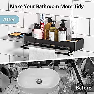 CLESOO Shower Caddy - 2 Pack No Drilling Adhesive Shower Rack with Soap Holder & 2 Toothbrush Holder - Rustproof Large Capacity Shower Organizer with Towel Rack for Bathroom, Kitchen Storage