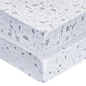 David's Kids Crib Fitted Sheets Grey-100% Cotton Baby Boys and Girls Crib Sheets for Standard Crib and Toddler Mattress-Nursery Sheets-2 Pack-Woodland Dinosaurs/Claws-52x28 Inches