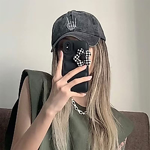 Skeleton Hand Hat, Skull Gifts for Men Women, Skull Finger Baseball Cap Adjustable Distressed Cotton Denim Dad Hats