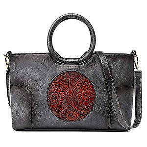 AyTotoro Handbag for Women Design Fashion Ladies Vintage Embossed Totem Purse Top Handle Satchel Handmade Crossbody (Grey)