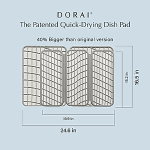 Dorai Home Large Dish Pad – 40% More Drying Space, Eco-Friendly Quick-Drying Stone Mat for Kitchen, 24.6" x 16.5", Sandstone