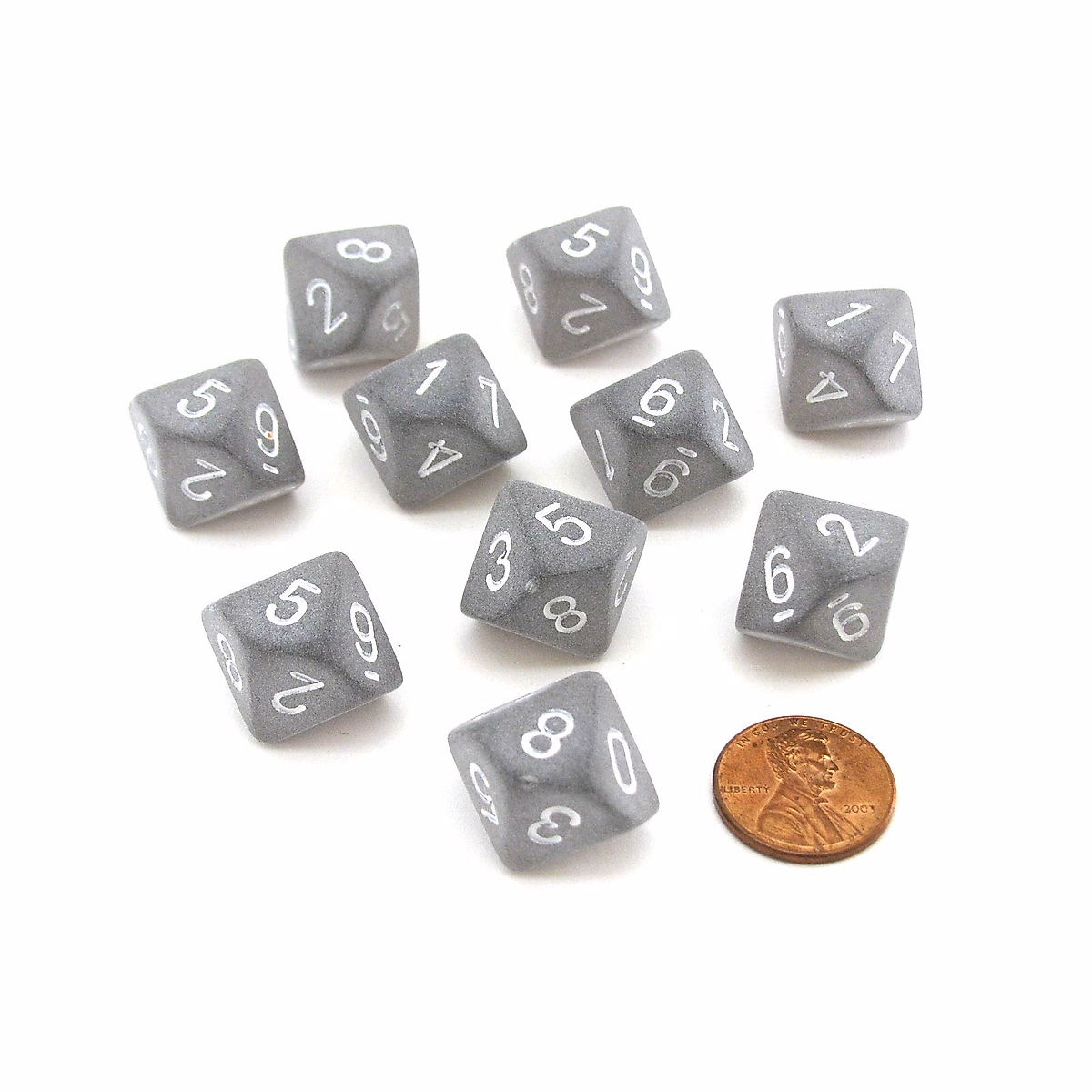 Chessex Set of 10 Frosted D10 Dice - Smoke with White Numbers