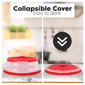 Microwave Cover for Food, Collapsible Microwave Splatter and Plate Covers Easy Grip Lid and Food Strainer, BPA Free and Dishwasher Safe, 10.5", Red - By Rampro