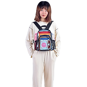 Slumou Mini Clear Backpack Stadium Approved for Women Men Heavy Duty See Through Transparent Pvc Backpacks for School Work Travel（Black）