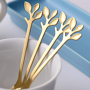 AnSaw 20-Pc Mini Gold Coffee Spoons & Dessert Forks Set, 4.7" Stainless Steel Leaf Handle, Ideal for Tea, Appetizers, Tastings - Perfect for Party, Charcuterie, Cocktails