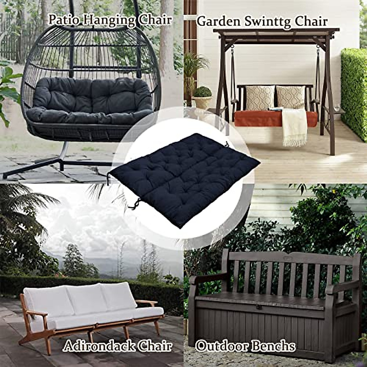 Zacammy Swing Replacement Cushions Outdoor, Thickened Waterproof 2/3 Seater Bench Seat Cushions with Backrest, Swing Cushion for Porch Patio Garden Furniture (Navy Blue 40x40inch)