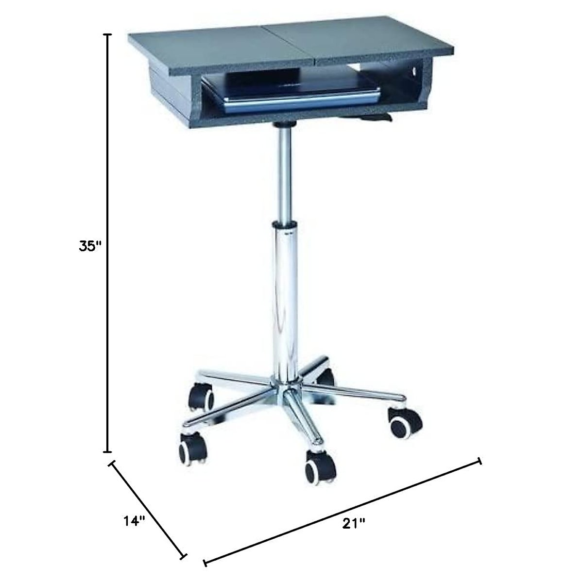 Techni Mobili RTA-B006-GPH06 Folding Cart with Storage, Laptop Stand with Height Adjustable, Non Marking Caster Wheels, Graphite