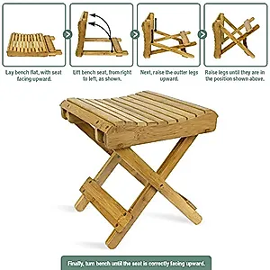 Sorbus Bamboo Folding Step Stool Bench - for Shaving, Shower Foot Rest, Bath Chair - Great for Bathroom, Spa, Sauna, Wooden Seat, Fully Assembled - 11.75" D x 12.25" W x 13.75" H