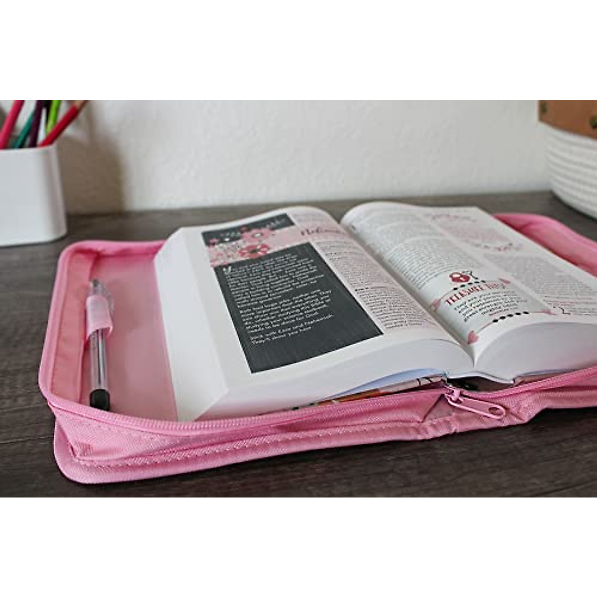 Butterflies and Blossoms Bible Cover for Girls, Zippered, with Handle, Multi Color, Medium