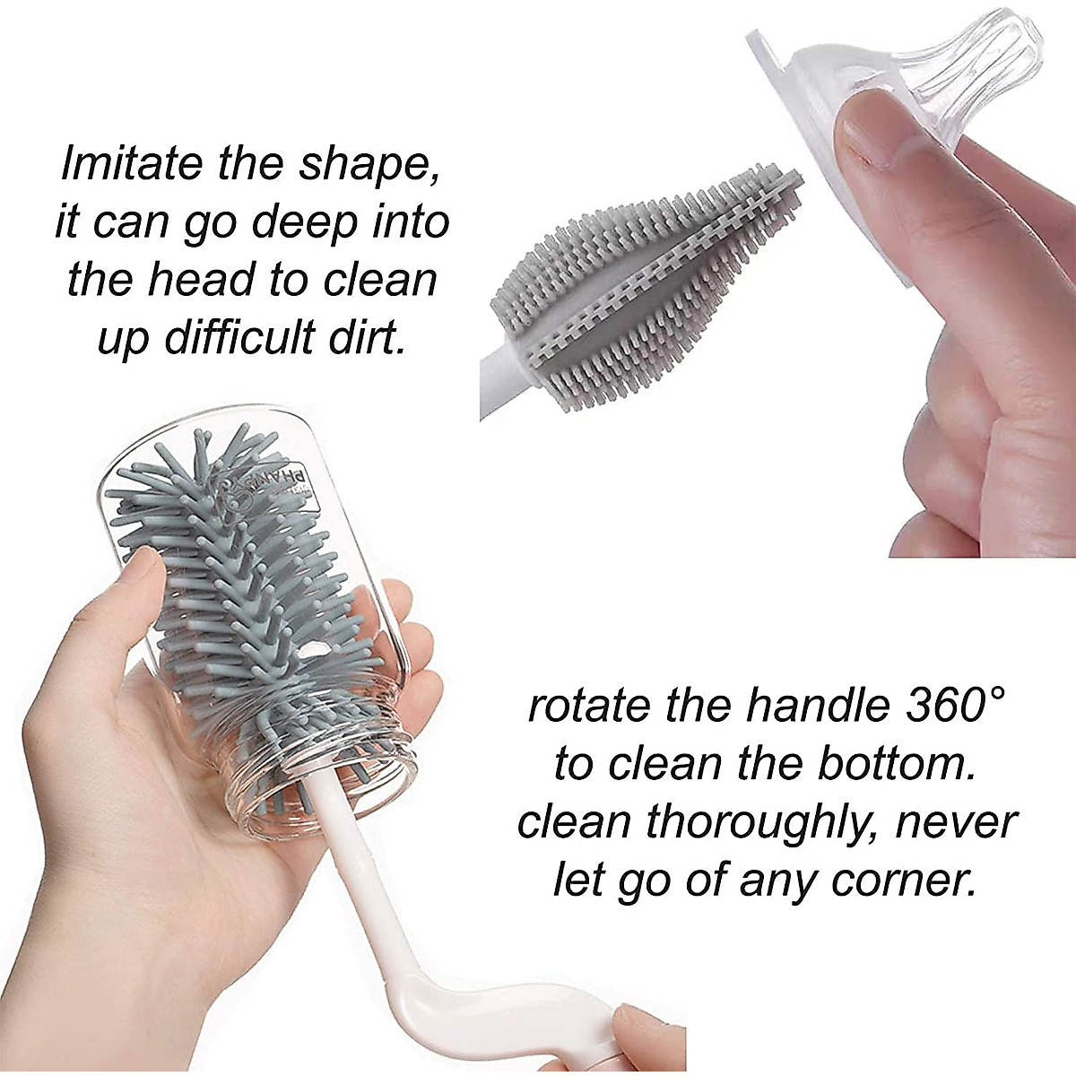 Silicone Bottle Brush Cleaner, Soft Silicone Baby Bottle Brush for Cleaning Water Bottles, Baby Bottles, Glasses Cups, Wine Glass, Food Jars (Pink)