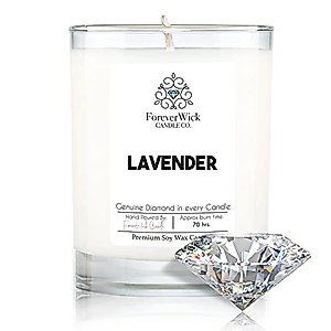 Lavender & Magnolia Surprise Candle with Diamond Inside | Foreverwick Candles | Scented Soy Candles Gifts for Women Aromatherapy Candle Wax | Romance Candles All-Natural Organic Soy Candle 14oz | 70h