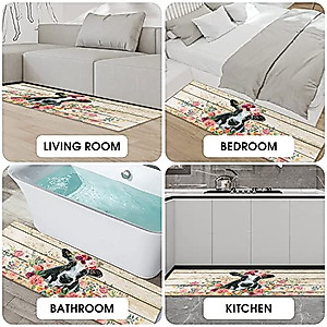 Cow Print Rugs for Kitchen Floor, Farmhouse Kitchen Mats Cushioned Anti Fatigue 2 Piece Set, Memory Foam Kitchen Mat Set of 2 and Kitchen Runner Rug Washable for Home Kitchen Decor 17"x30"+17"x47"