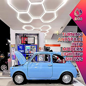 GOSLARLIT Hexagon LED Garage Light, 25 Pack LED Shop Ceiling Lamp, 144W 15950LM 6500K Daylight White, Linkable Plug-in Hexagon Lamp for Workshop Gym Car Care Warehouse 95x66inch