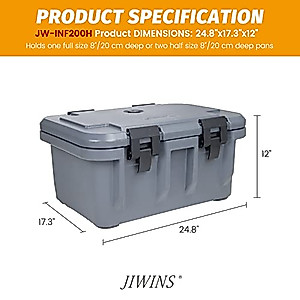 Jiwins Insulated Food Pan Carrier, Top-Load Food Pan Carrier, Stackable, for Restaurant Canteen, Gray, Suitable for 8" Deep Pans