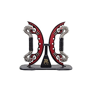 Wuu Jau H-7035-RD Dual Fantasy Dragon Knife Display, 11", Red