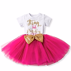 Girl Newborn It's My 1st/2nd Birthday Shinny Printed Tutu Princess Dress Outfit Set Rose (2 Years)