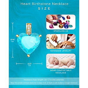 MIDDLUX Gold Heart Necklace, Charm Necklace, March Birthstone Jewelry, March Birthstone Necklace, Aquamarine Necklace, March Birthday Gifts for Women