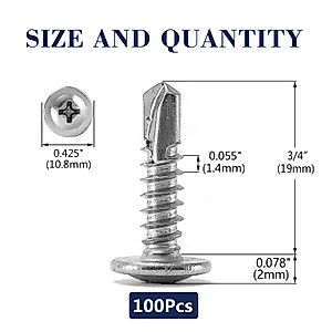 #8 x 3/4" Sheet Metal Screws 100PCS 410 Stainless Steel Truss Head Fast Self Tapping Screws by SG TZH