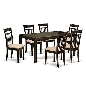 East West Furniture LYCA7-CAP-C Lynfield 7 Piece Room Set Consist of a Rectangle Wooden Table with Butterfly Leaf and 6 Linen Fabric Kitchen Dining Chairs, 36x66 Inch, Cappuccino