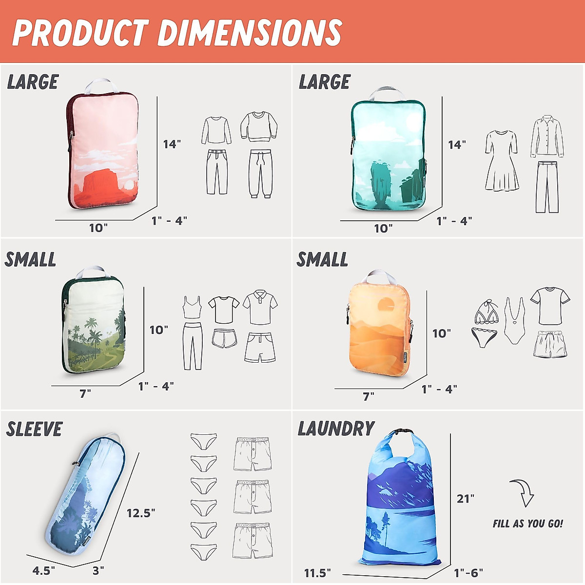 TRIPPED Travel Gear Compression Packing Cubes for Travel - Luggage and Backpack Organizer Packaging Cubes for Clothes (Graphic, 6 Piece Set)