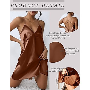 Ekouaer Satin Nightgown for Woman Silk Full Slip Dress Woman Sleepwear Lingerie Dress Silk Mini Slip Chemise Nightgown Caramel XL
