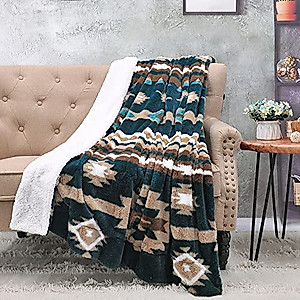 Home Soft Things Southwest Faux Fur Throw Blanket, Deep Teal, 60'' x 80'', Soft Warm Lightweight Cozy Throw Blanket with Sherpa Backing Couch Bed Sofa Cover Throw Home Décor