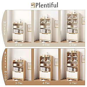 IOTXY Wooden Shelf Bookcase with Doors - 5-Tier Bookshelf with Storage Cabinet, Free Standing Display Rack, for Home Office, Living Room, Bedroom, White