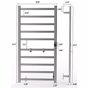 Topdattion Electric Towel Warmer | Super Thin | with Timer & Temperature Multi-Level Adjustments | Hardwired & Plug-in | Fast Heating | 10 Bar Brushed Finish
