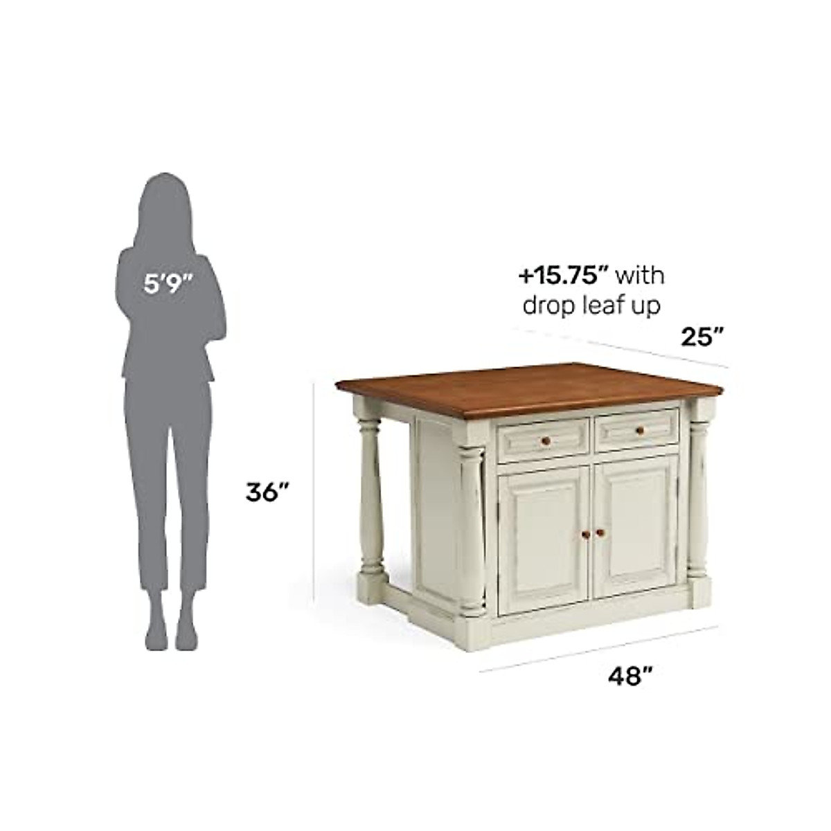 Homestyles Monarch Kitchen Island Set, 50 Inch Width, Antique White