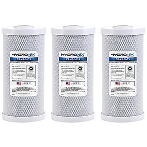 Hydronix HX-CB-45-1005/3 Whole House Commercial NSF Coconut Activated Carbon Block Water Filter, 4.5" x 10", 5 Micron, 3 Pack, White