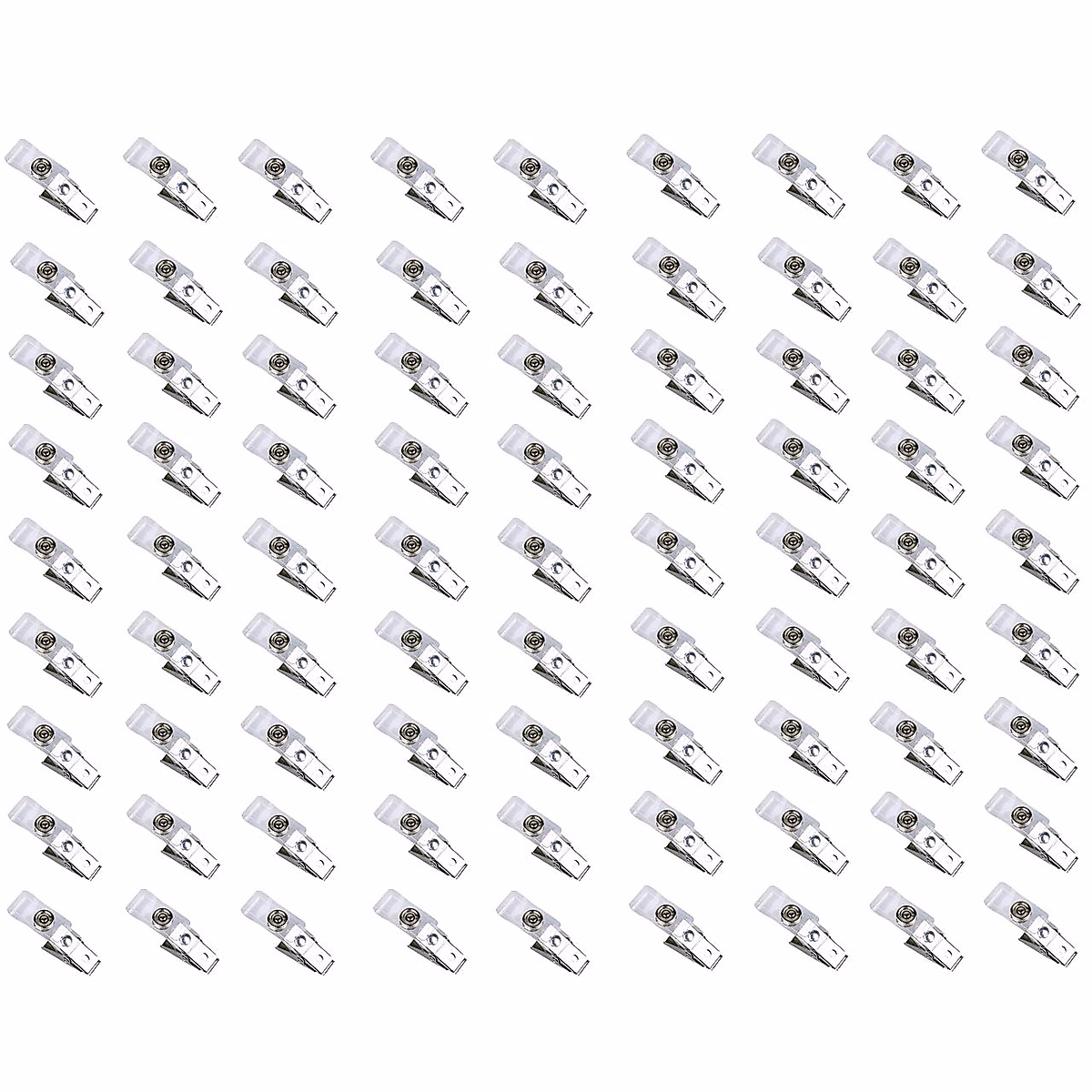 Metal Badge Clips 100 Pack Double Hole Badge Clips Clear Badge Clips Bulk Metal Badge Clips with Clear PVC Straps for ID Cards Nametag Badge Holders Office School