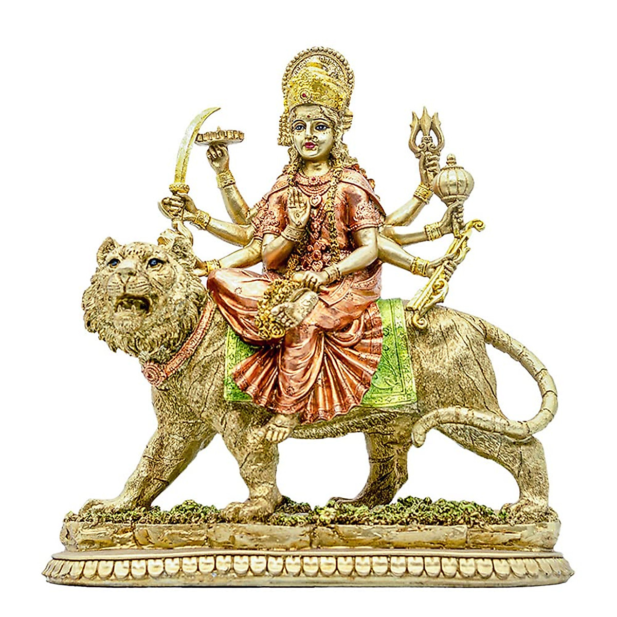 BangBangDa Hindu Goddess Durga Idol Statue - Durga On Tiger Figurine India Murti Home Mandir Temple Altar Puja Item Birthday Diwali Pooja Gifts for Indian Yoga Meditation Spritural Decor