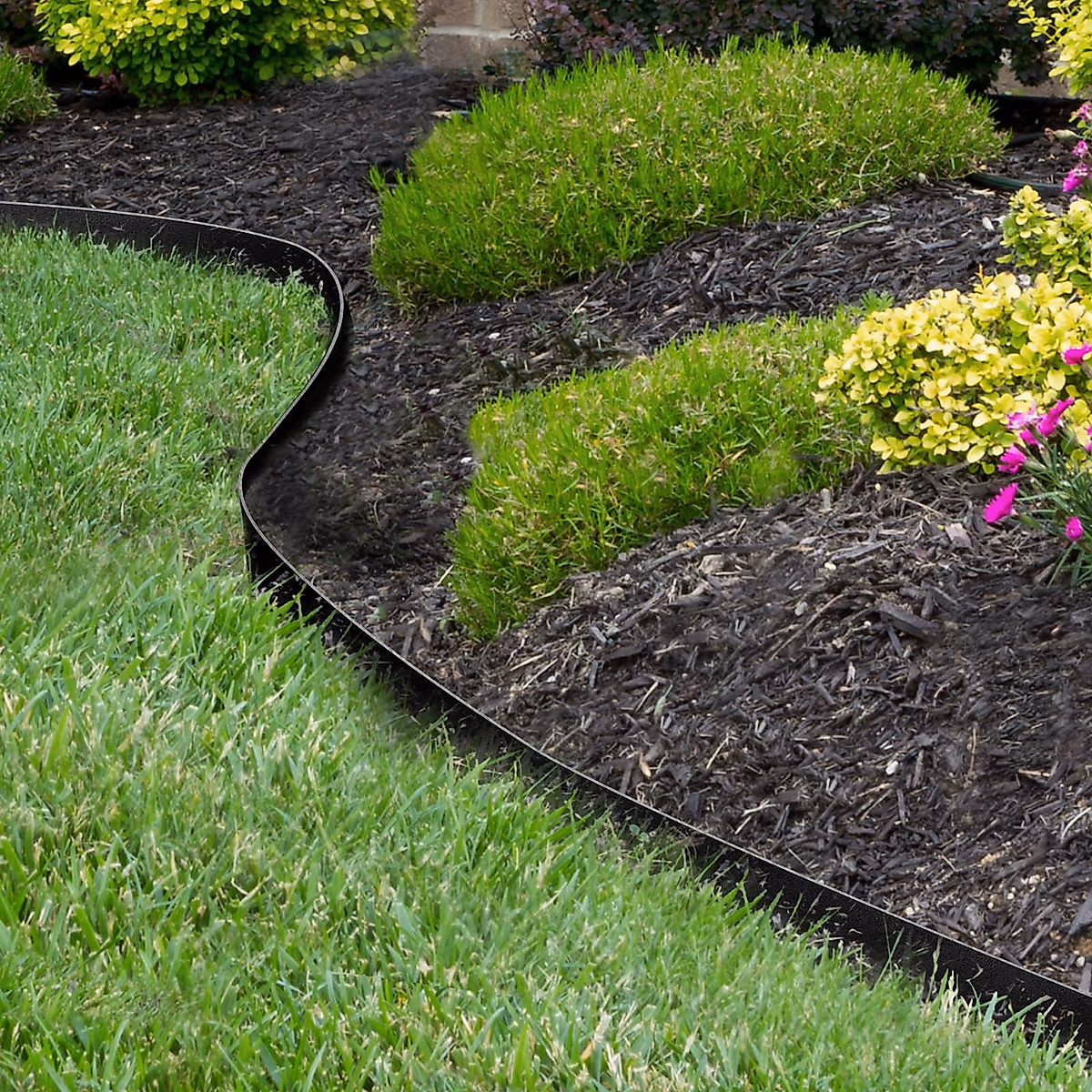 Worth Garden 10-Pack Galvanized Steel Landscape Lawn Edging - 4.5in H Black Powder Coated Bendable Metal Strips - Hammer-in Edging Border w/ 11 Clips - Yard Pathway Divider (33Ft Total)