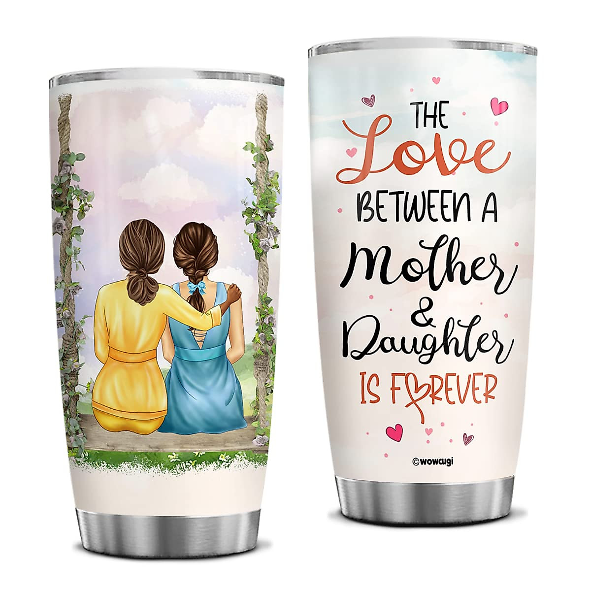 wowcugi Personalized Tumbler The Love Between Mother & Daughter Is Forever Tumblers With Lid 20oz 30oz Double Walled Vacuum Insulated Stainless Steel Coffee Cup For Moms Mothers Day Birthday Christmas