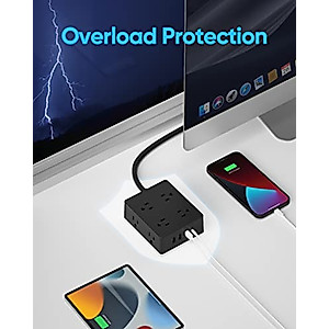 Cruise Essentials, Thin Plug Power Strip with 8 Outlets 4 USB Ports(1 USB C), 5ft Flat Extension Cord, Non Surge Power Strip for Cruise Ship Travel, Dorm Room Essentials