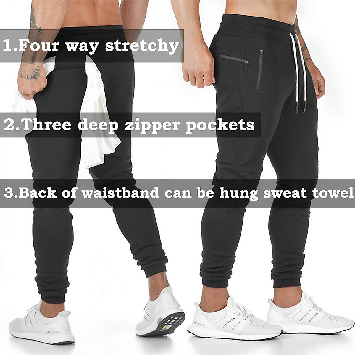 AOTORR Men's Slim Fit Joggers Casual Slim Sweatpants Workout Running Track Pants with Zipper Pockets Khaki L