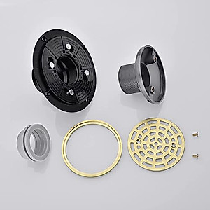 Round 4-1/4Inch Shower Drain, 304 Stainless Steel Brushed Gold Shower Floor Drain, Quadrato Pattern Grate Removable,Includes Drain Flange Kit