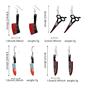 4 Pairs Punk Knife Dagger Drop Dangle Earring Set Gothic Acrylic Blood Printed Knife Earring for Women Hip Hop Halloween Party Jewelry (A)