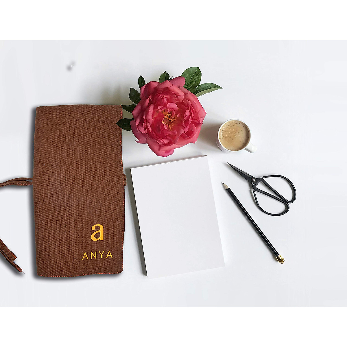 ANYA Artists Paint Brush Holder, 20 Slots Paint Brush Storage Canvas Roll up pouch for Acrylic Oil Watercolor, Dark brown PEDZEL (brushes not included)