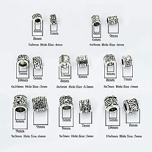 LolliBeads (TM) Antiqued Silver Tone Bracelet Jewelry Marking Large Hole Spacer Beads Round Tube Charm Beads (80pcs)