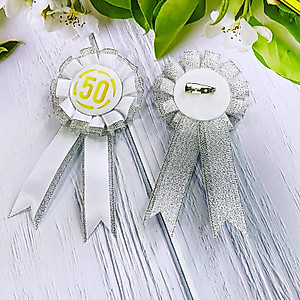 White and Gold 50th Birthday Party Accessories Tin Badge, Happy 50th Birthday Badge, Men's and Women's Birthday Party Supplies
