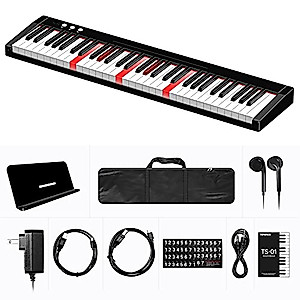 61 Key Electric Keyboard Piano Full Size Keys Portable Complete Digital Electronic Music Piano Set Lighted Keys with Built-In Speakers & Keynote Stickers for Piano Beginners