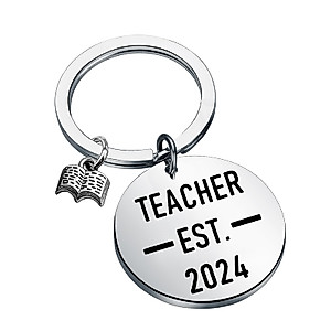 Teacher Est 2024 Keychain Teacher Graduation Gifts New Teacher Gifts Future Teacher Gifts Jewelry Appreciation Gifts (Silver)